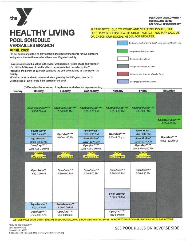Pool Schedules - Darke County YMCA