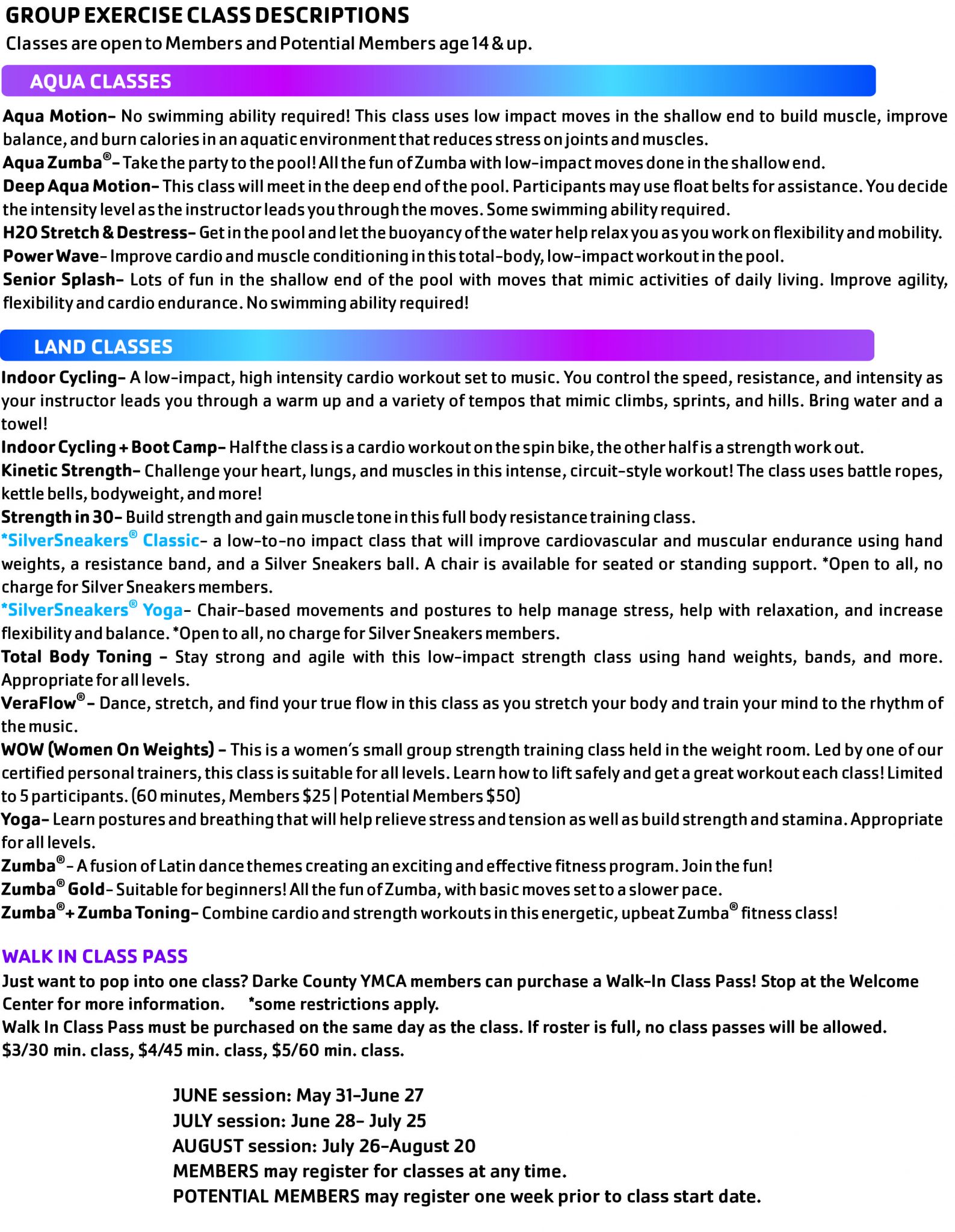 Group Exercise Class Schedule - Darke County YMCA