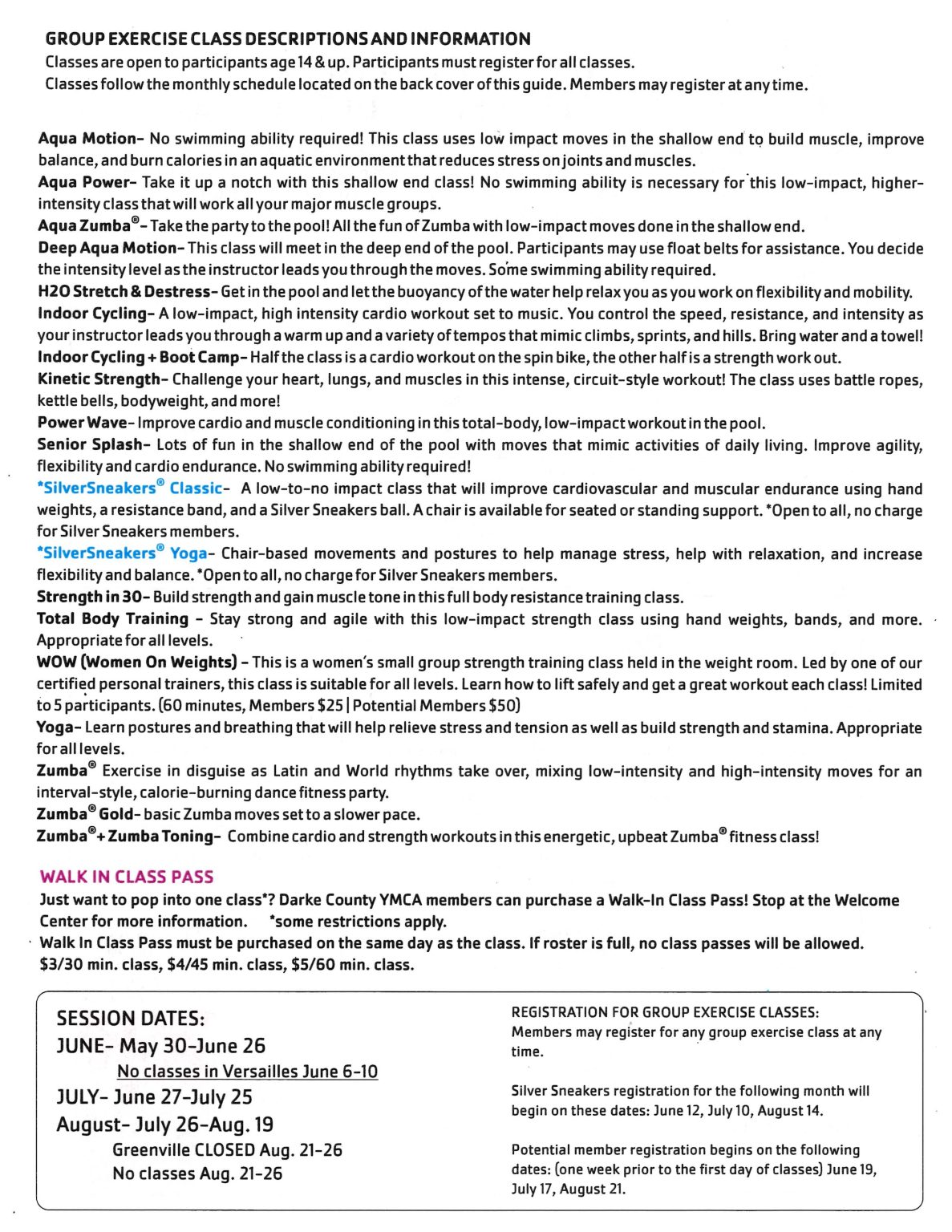 Group Exercise Class Schedule - Darke County YMCA