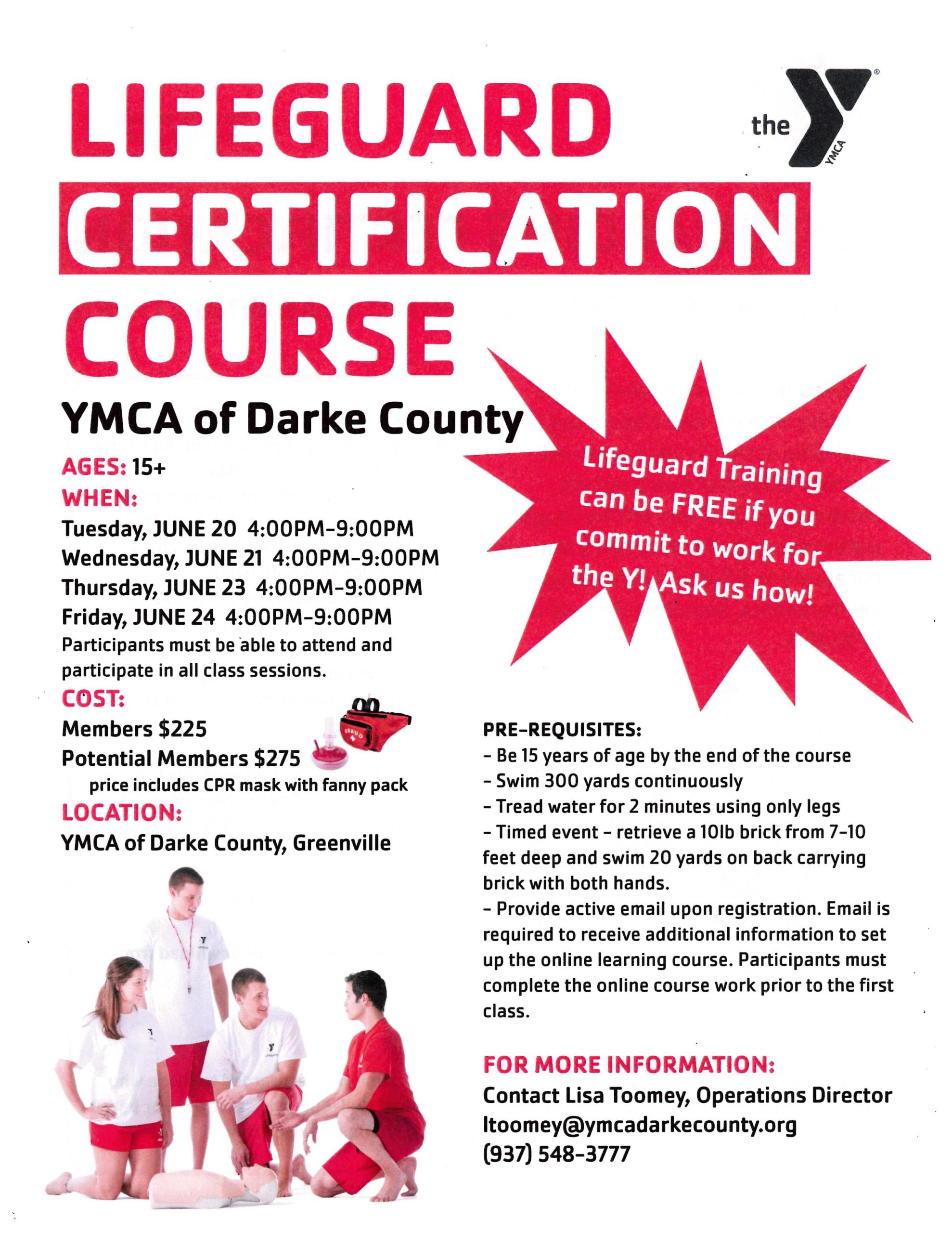 Lifeguard Certification Darke County YMCA